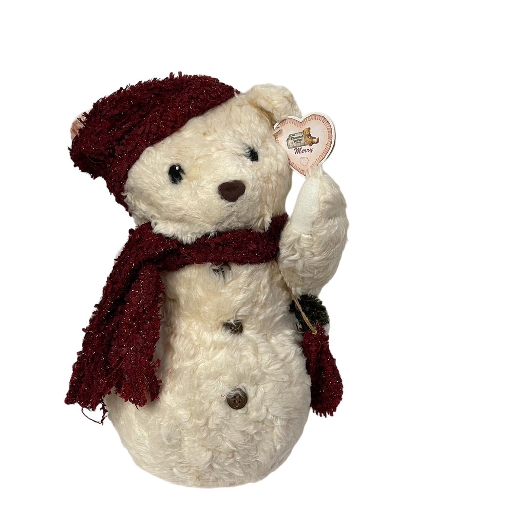Enesco Merry Cherished Teddies Christmas Snowman Stuffed Toy White Red ...