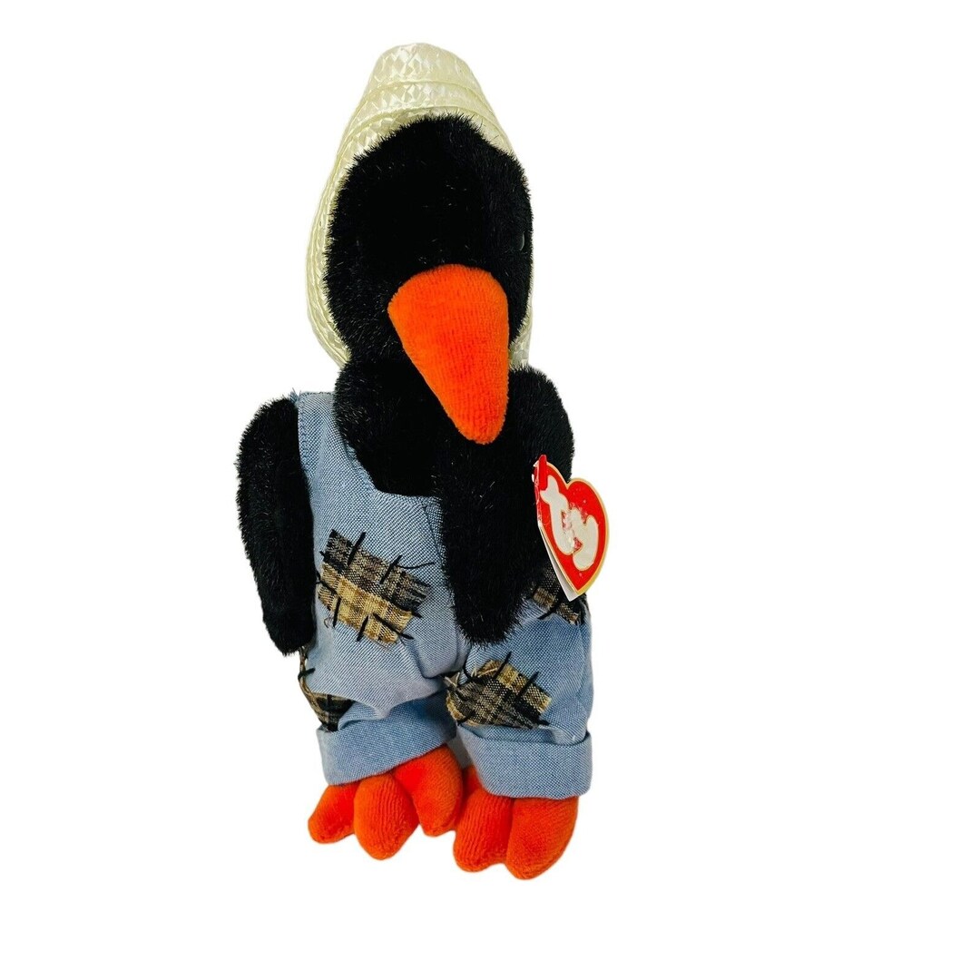Ty Attic Treasures Black Crow in Overalls Cawley Vintage Retired Plush ...