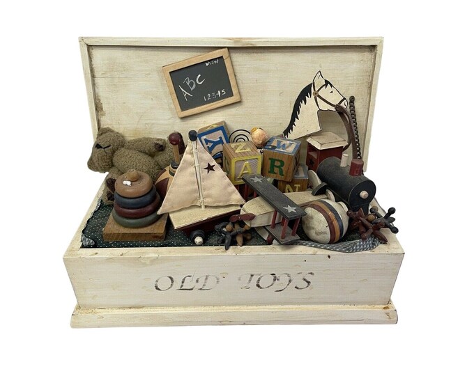 Vintage Wooden Toy Box Hand Crafted Old Toys Nautical Bear 13" X 6" X ...