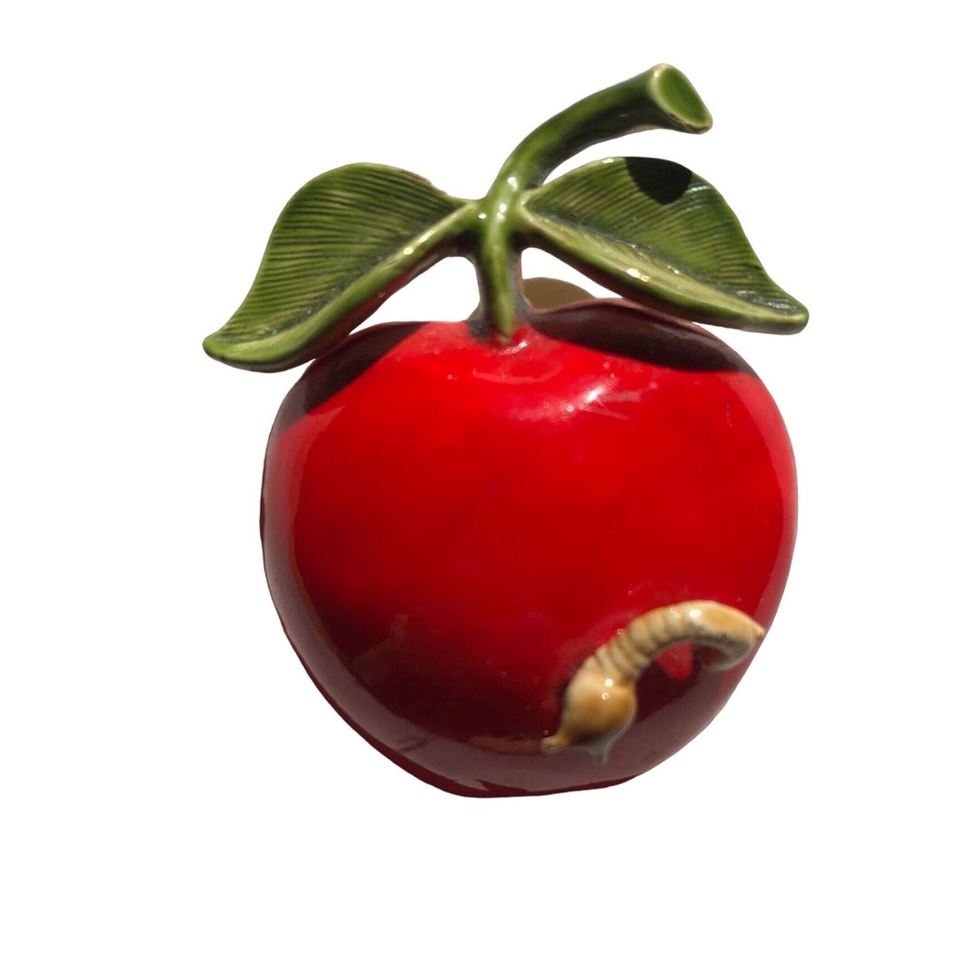 Vintage Robert Pin Brooch Womens Jewelry Enameled Red Apple Worm Enamel ...