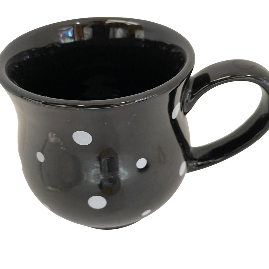 Temptations by Tara Coffee & Tea Mug Cup Black Polka Dot 16oz Size 4.5 ...