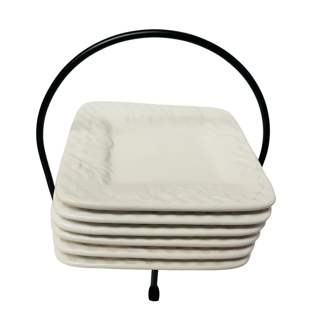 Signature White Stoneware Square Plates With Stand Set of 6"x 6" X 6 ...