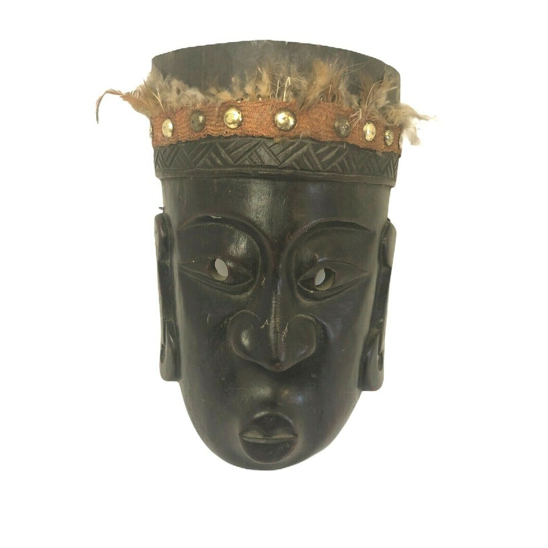 Wood Mask Hand Painted African Dark Brown With Flat Chin 9" X 8" - Etsy