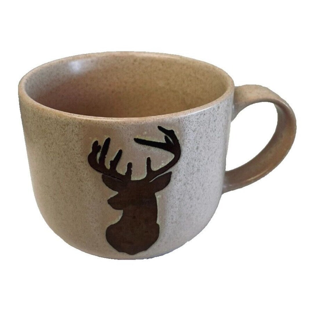 Potters Corner Coffee Mug Cup Ceramic Stoneware Stags Head Beige 4" X 3 ...