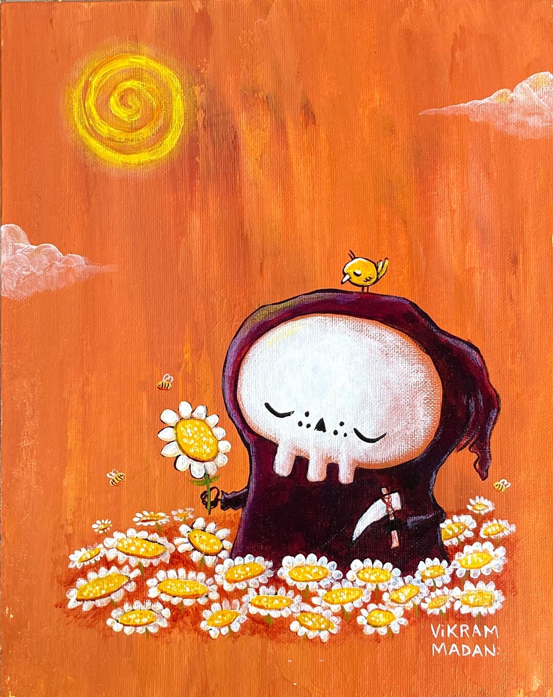 Original Art - Lil' Reaper Painting - 'stop and Smell the Daisies ...