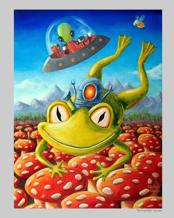 Frog-rider Fun Print | Etsy