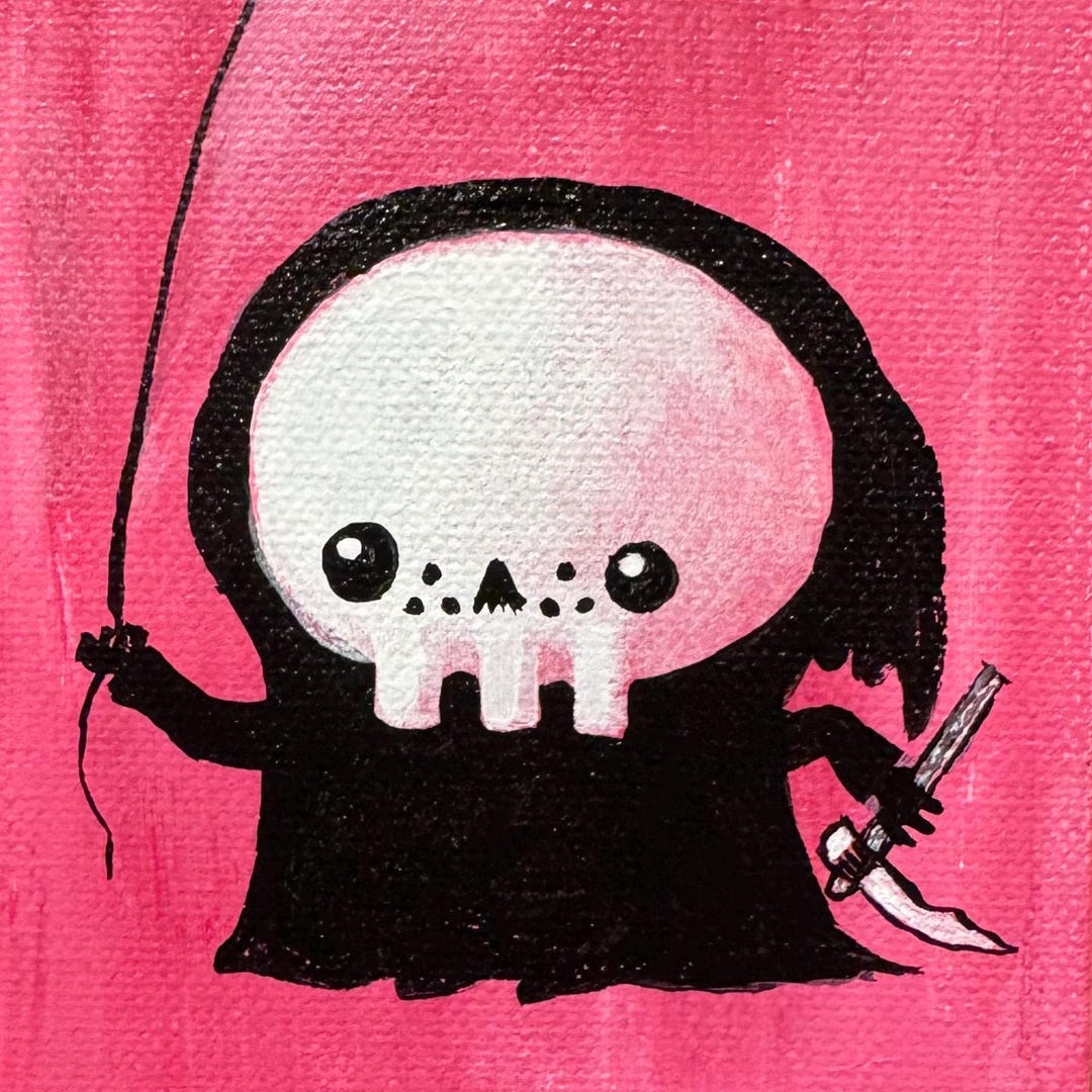 Original Art Lil' Reaper Painting the Blue Balloon Acrylic on Canvas ...