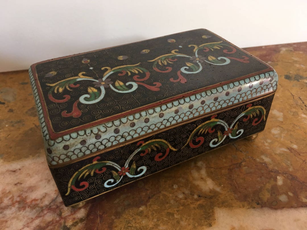Fine Vintage Chinese Cloisonné Box, Floral Design, Enamel Collectible ...