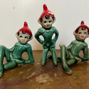 Vintage Elf Figurines, Holiday Elf Pixie Set, Collectible Asian Dolls ...