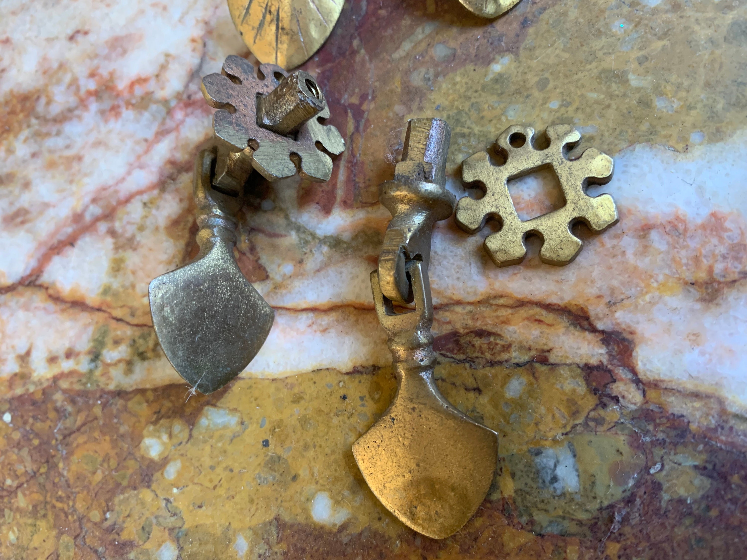 Vintage Set of Six Hammered Metal Drop Pulls With Backplates, Furniture ...