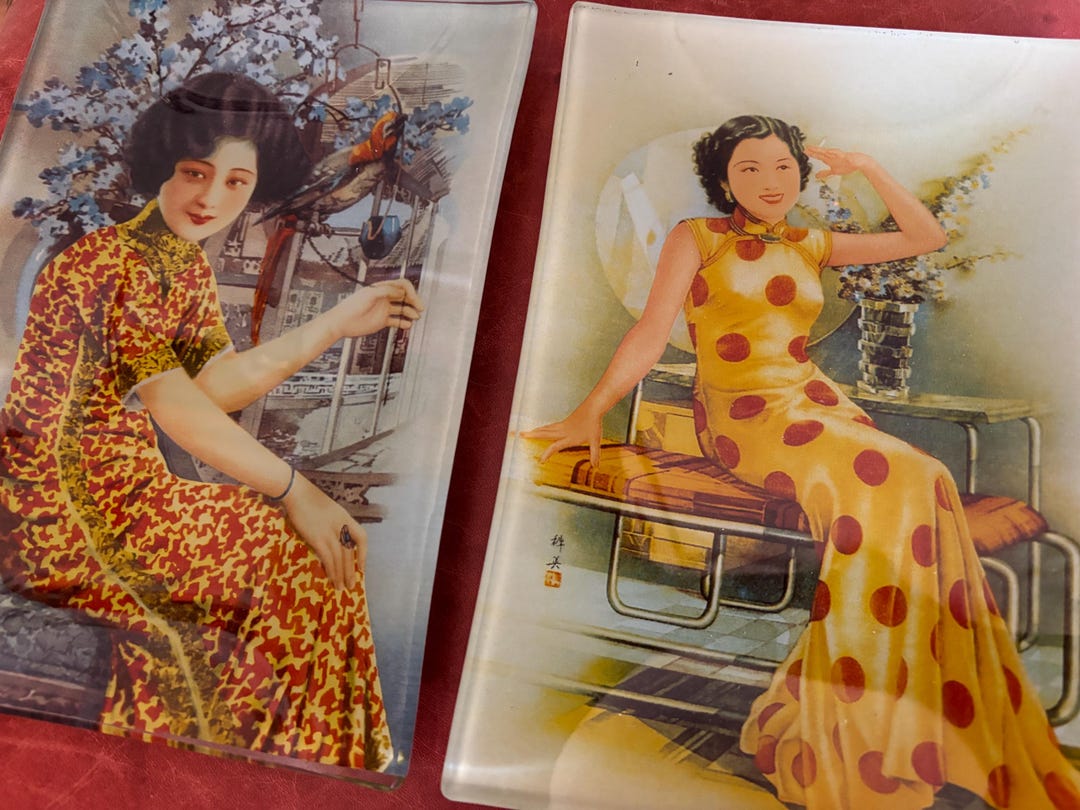 Vintage Chinese Pin up Girl Trinket Dish, Mid Century Decorative Plate ...