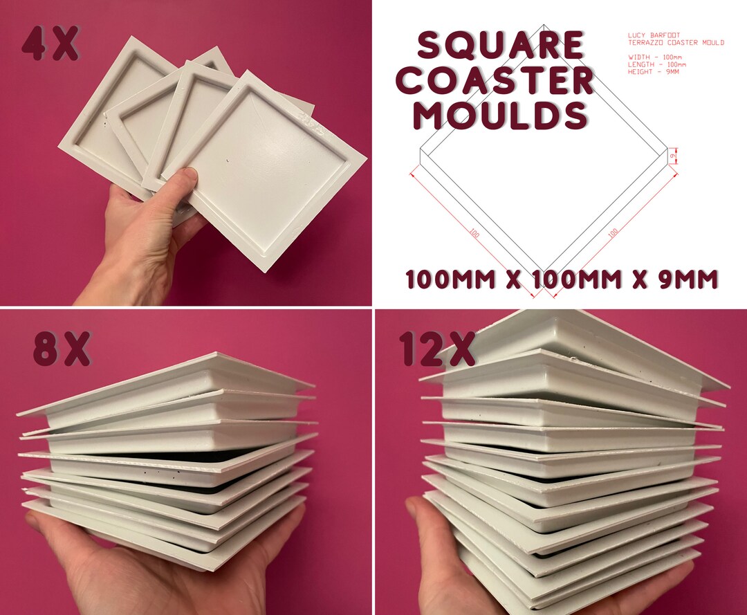 Square 100x100mm Coaster Mould for Terrazzo Square Coaster Mold 10x10cm ...