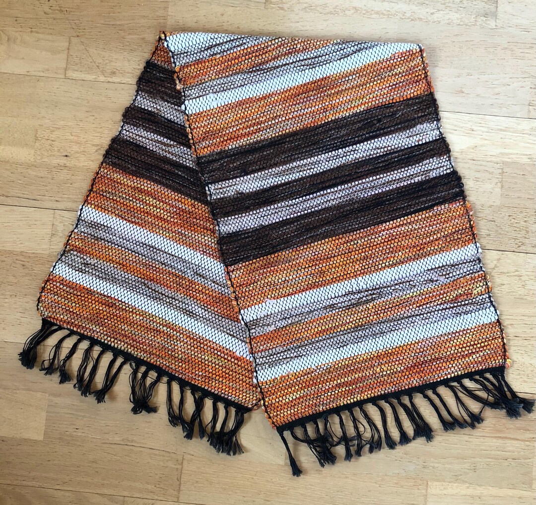 Vintage Swedish Woven Cotton Rag Table Runner Orange Brown Tablecloth ...
