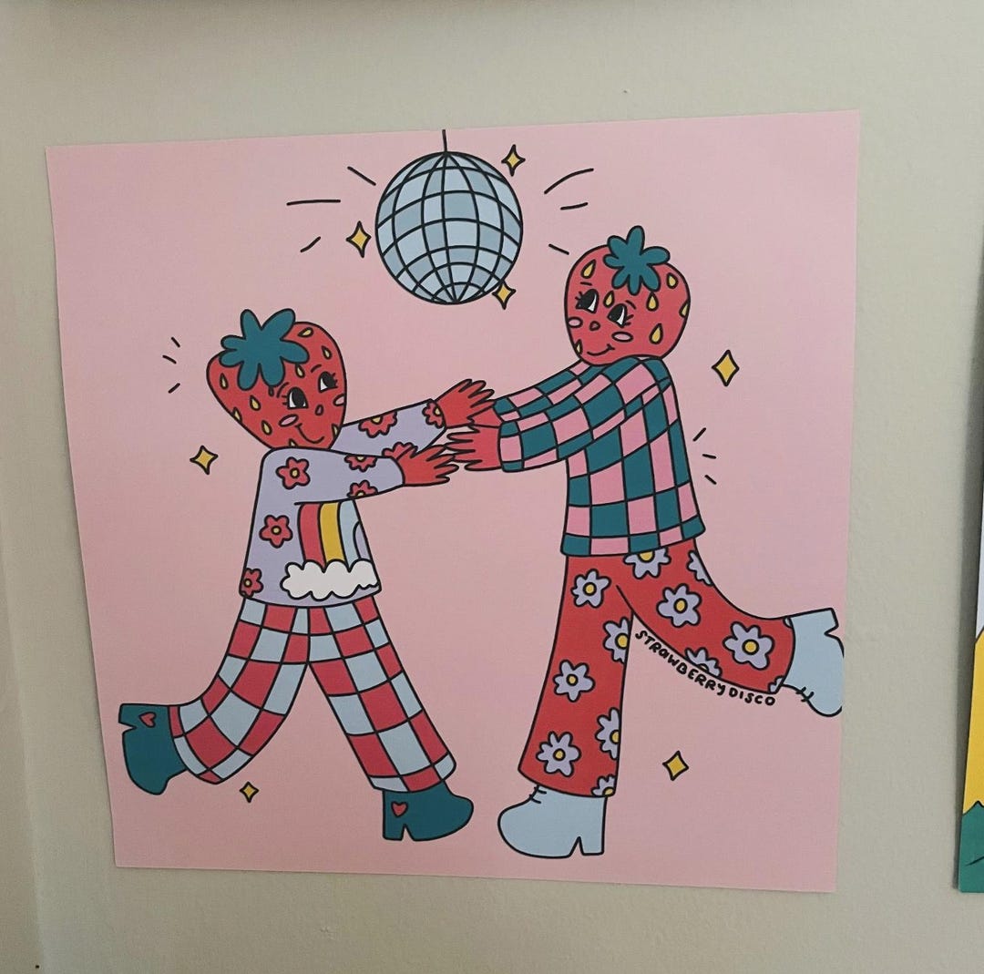 Dancing Berries Art Print Cute Wall Art 8x8 Art Print Physical Art Print Digital Download Art ...