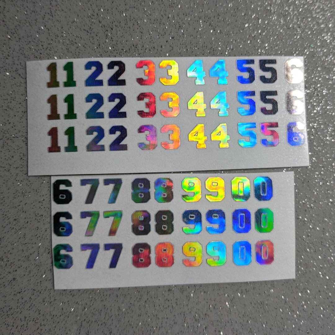 Rainbow Holo Varsity Numbers Nail Decals, Nail Number Stickers, Nail ...