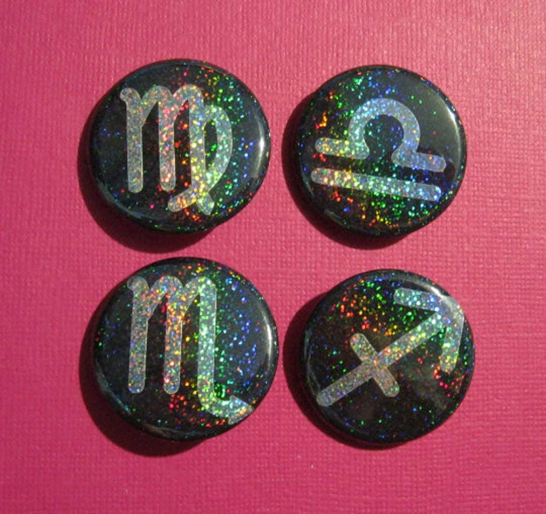 Zodiac Gift, Zodiac Sign Pin, Zodiac Sign Button, Holographic Pin ...