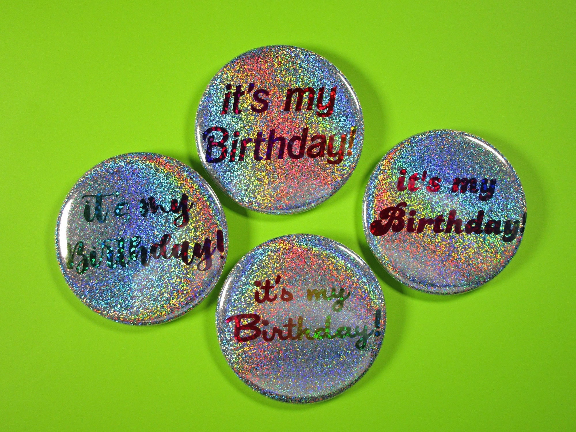 It's My Birthday Holo Rainbow Glitter Button Pin - Etsy
