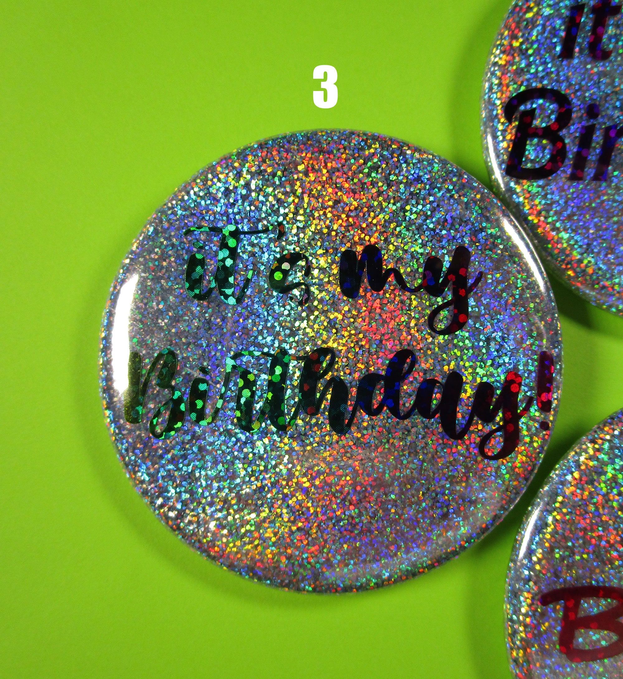 It's My Birthday Holo Rainbow Glitter Button Pin - Etsy