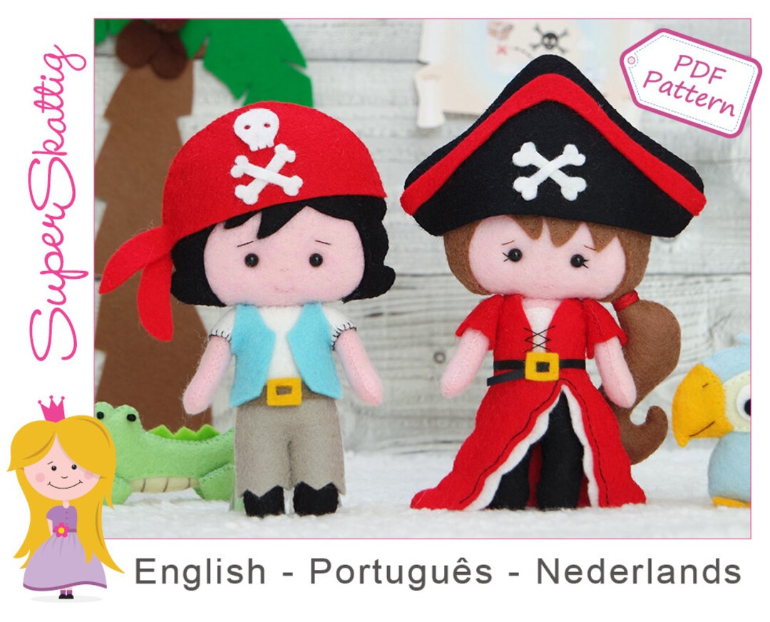 Felt Pattern Little Pirates, Softie Pattern Pirate Girl and Boy, Pluch ...