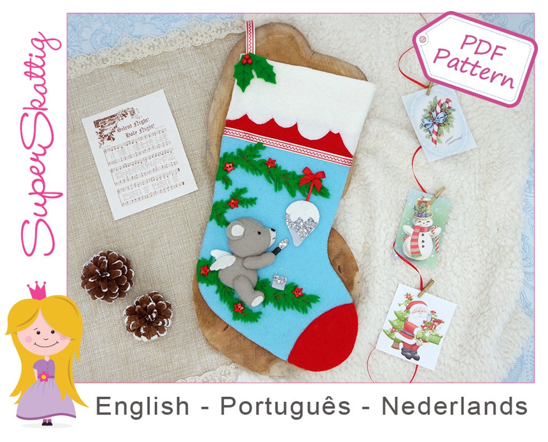 Felt Pattern Christmas Stocking Painting Bear Pdf Felt - Etsy