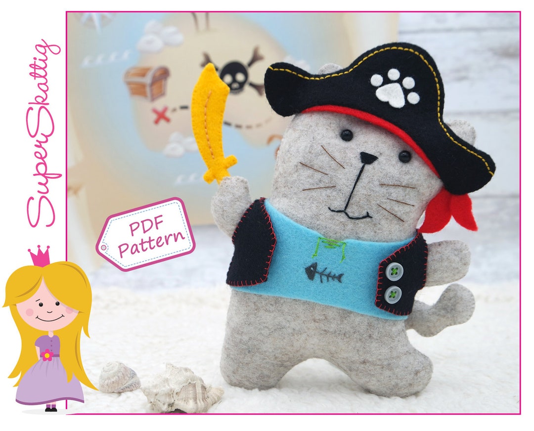 PDF Felt Pattern Captain Cat Sparrow, Pattern Pirate Cat by ...
