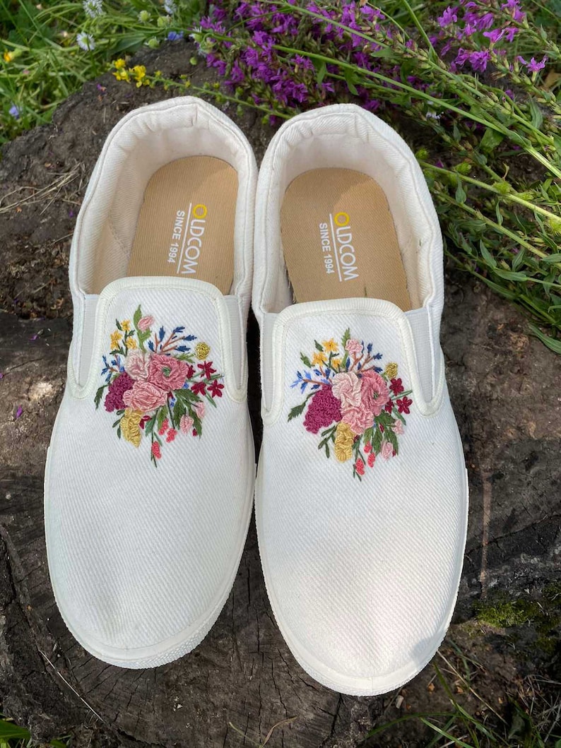 Hand Embroidered Canvas Shoes, Embroidered Shoes - Etsy