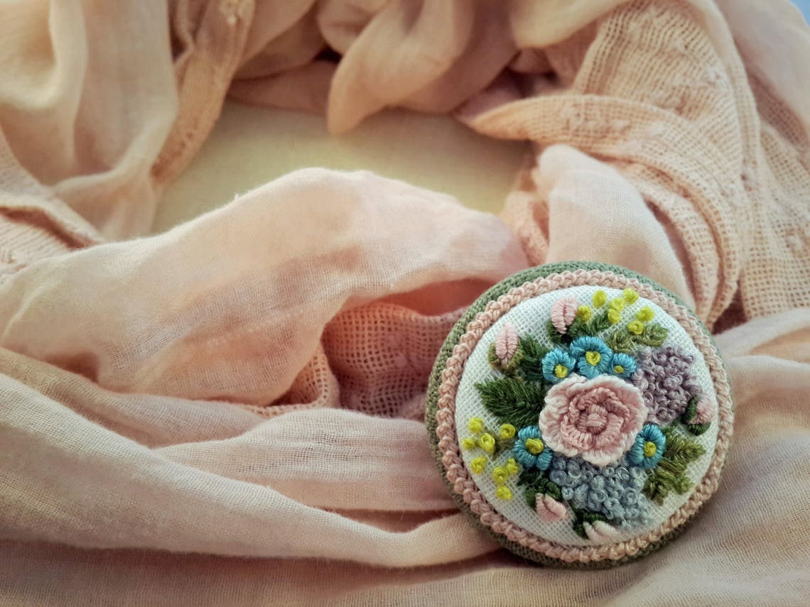 Rococo Style Brooch, Embroidered Brooch, Handmade Brooch, Vintage Style ...