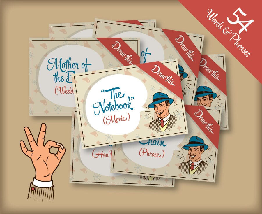 Retro 1950s pictionary Style Printable Game Cards - Etsy UK