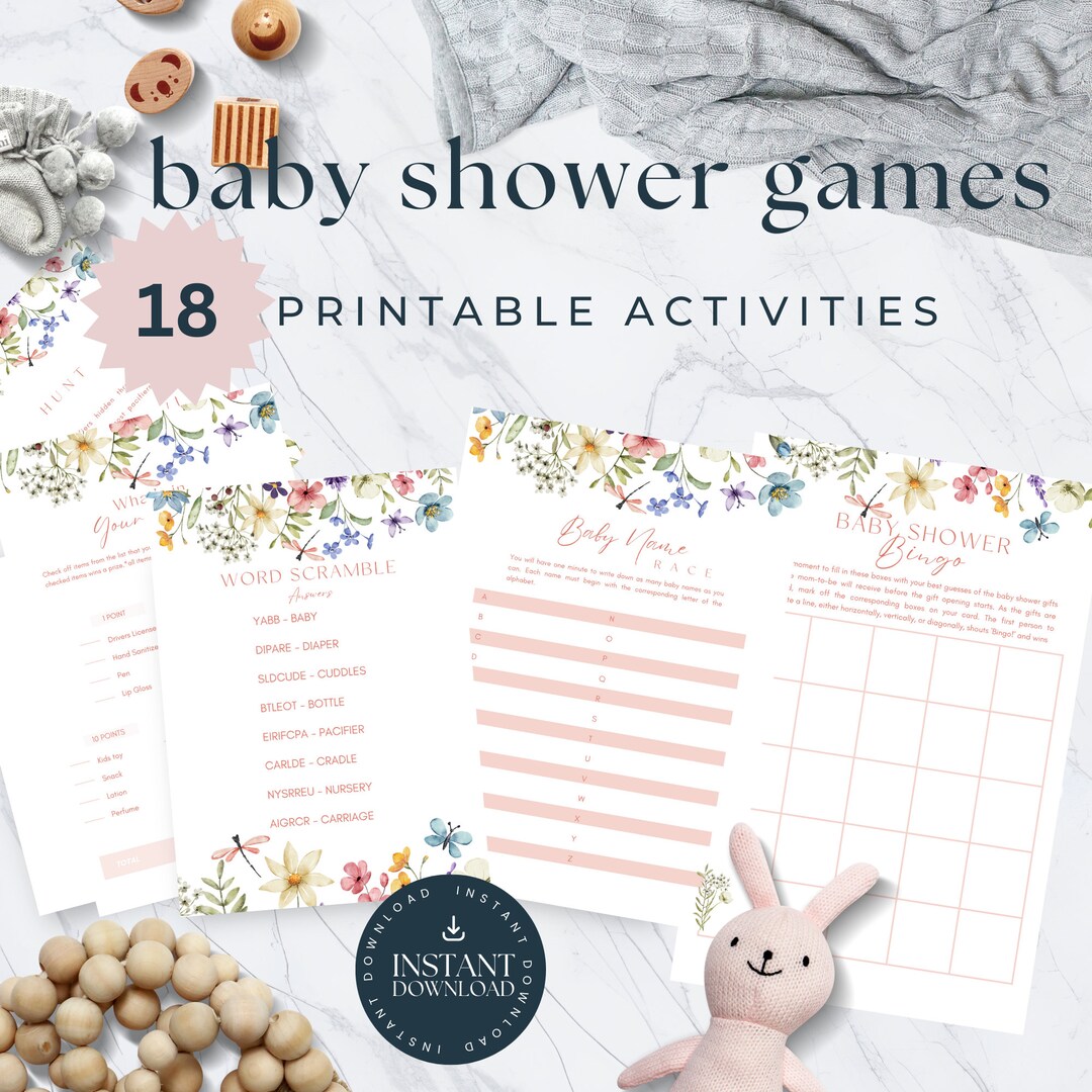 Wildflower Baby Shower Games Summer Floral Baby Shower Games Spring ...