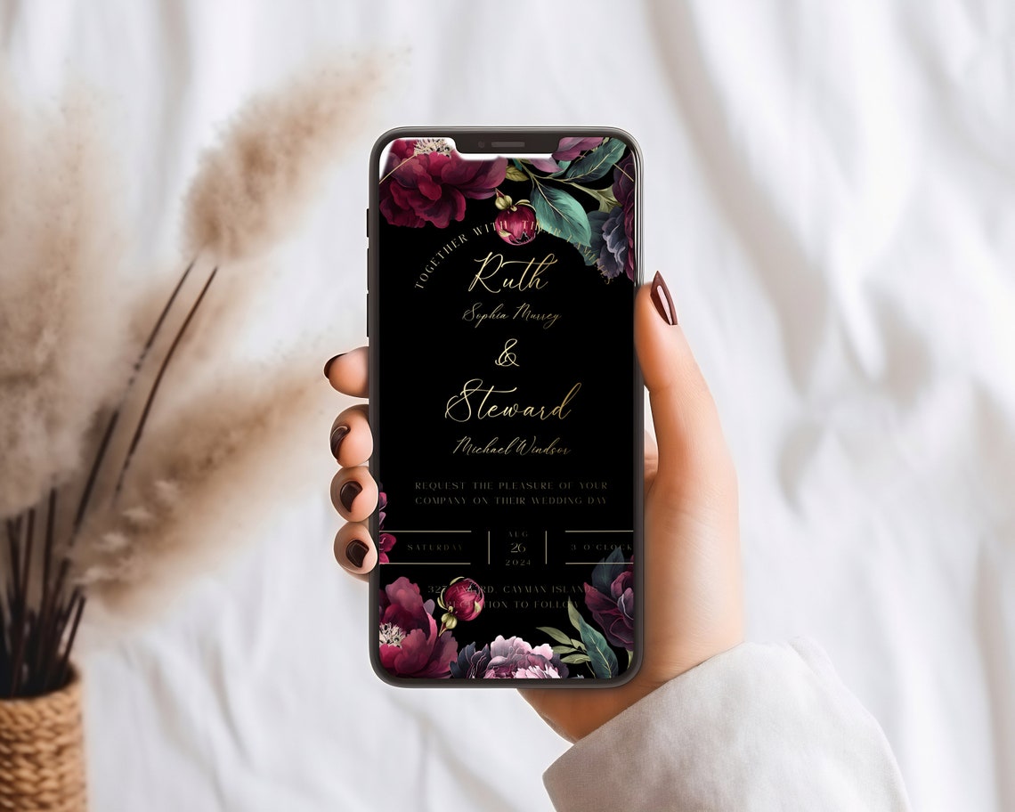 Dark Moody Floral, Invitation Template,moody Wedding Invite, Moody ...