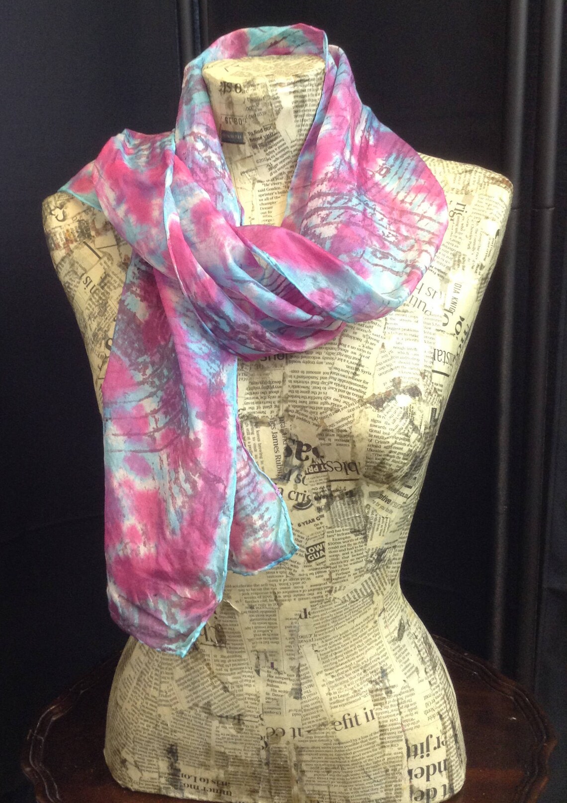 Blue and Red Lightweight Long Silk Scarf Hand Dyed With - Etsy