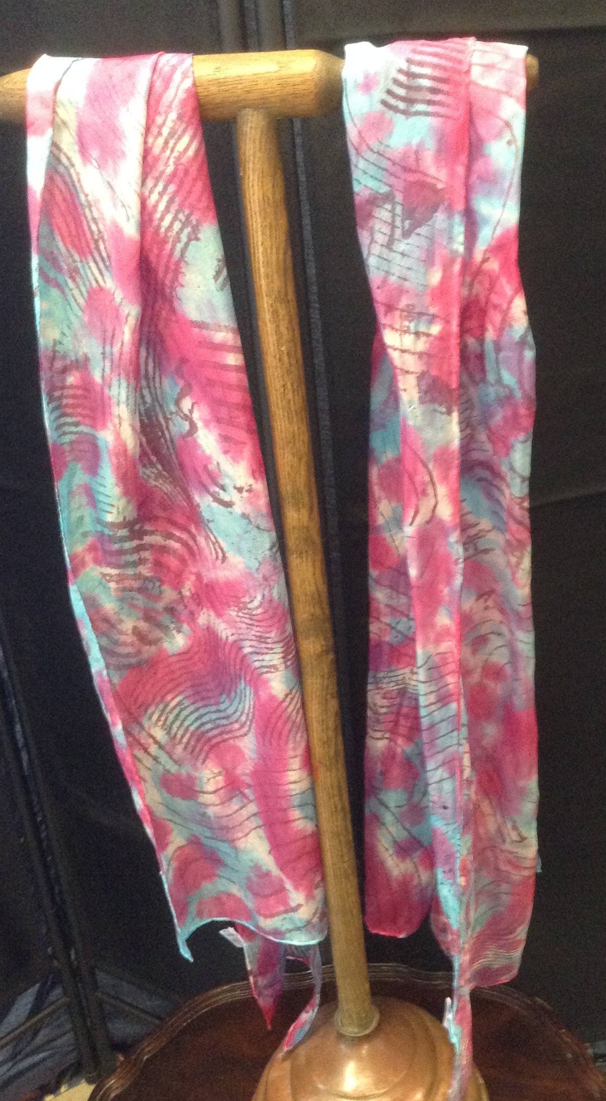 Blue and Red Lightweight Long Silk Scarf Hand Dyed With - Etsy