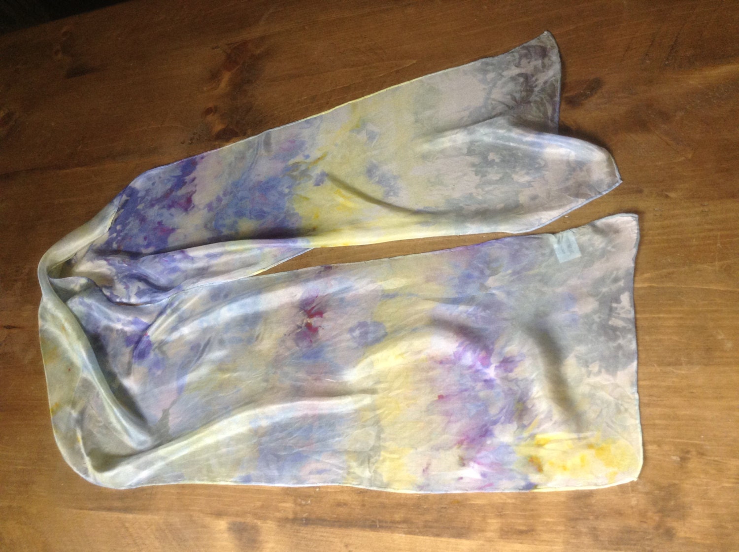 Hand Made Ice Dyed Blue and Yellow Lightweight Long Silk Scarf - Etsy