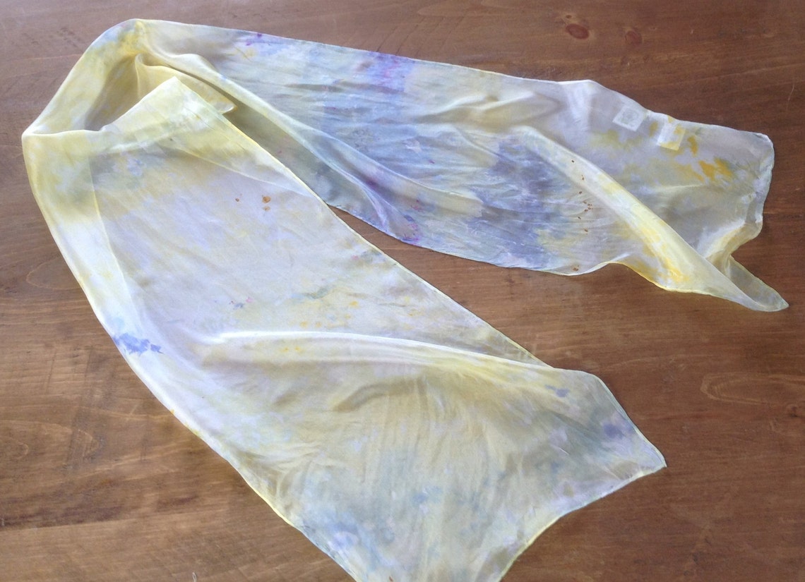 Hand Made Ice Dyed Blue and Yellow Lightweight Long Silk Scarf - Etsy