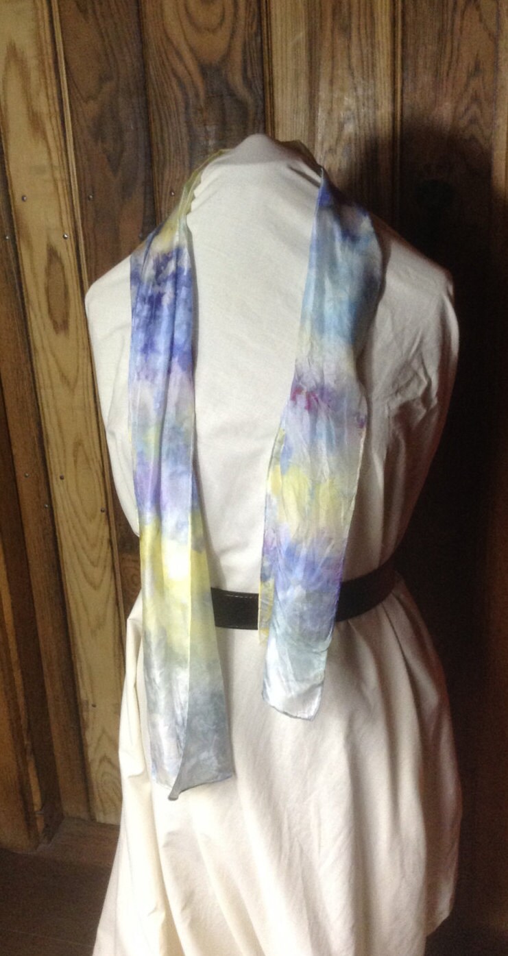 Hand Made Ice Dyed Blue and Yellow Lightweight Long Silk Scarf - Etsy