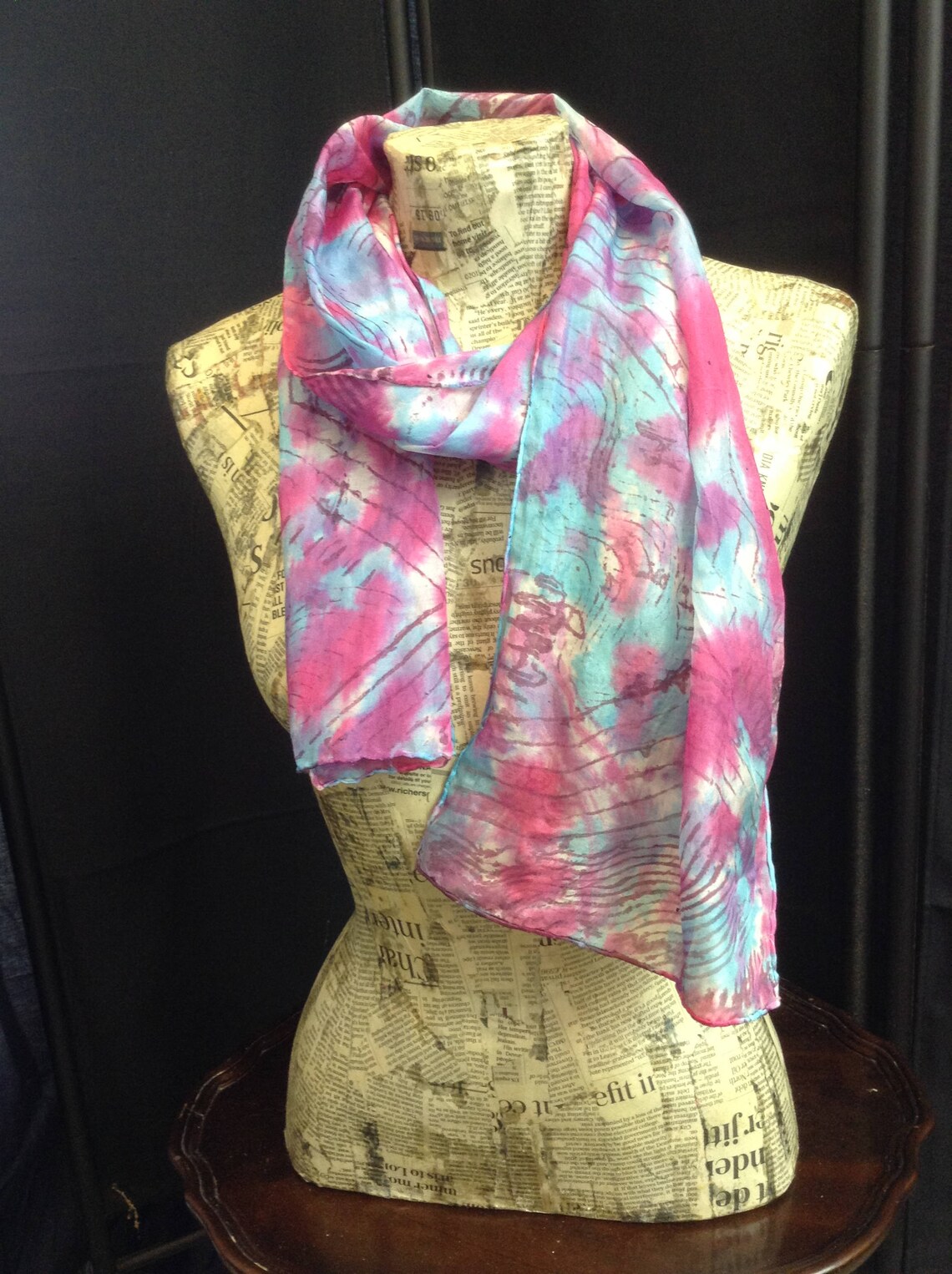 Blue and Red Lightweight Long Silk Scarf Hand Dyed With - Etsy