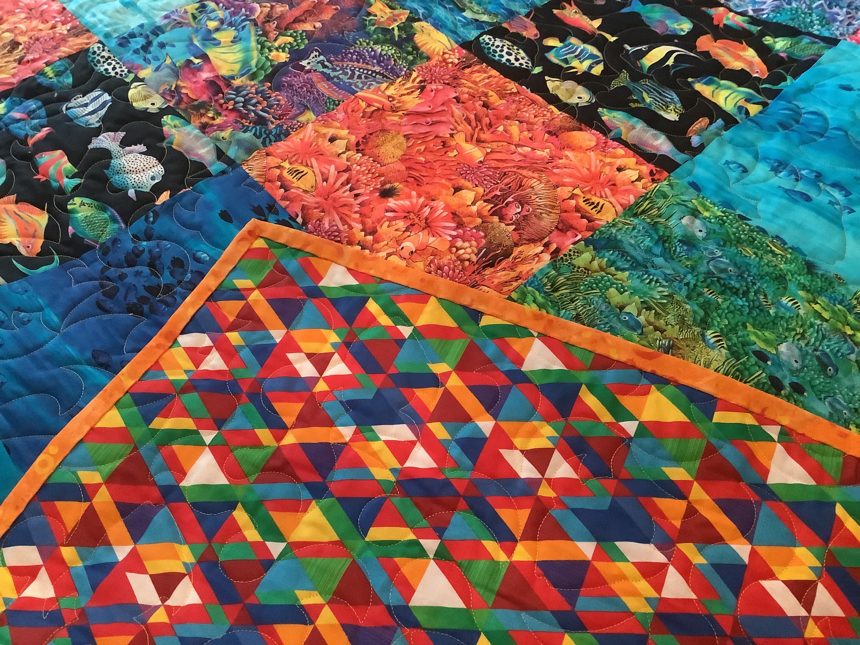 Tropical Fish Quilt, Full/queen Size, Professionally Quilted, Bright ...