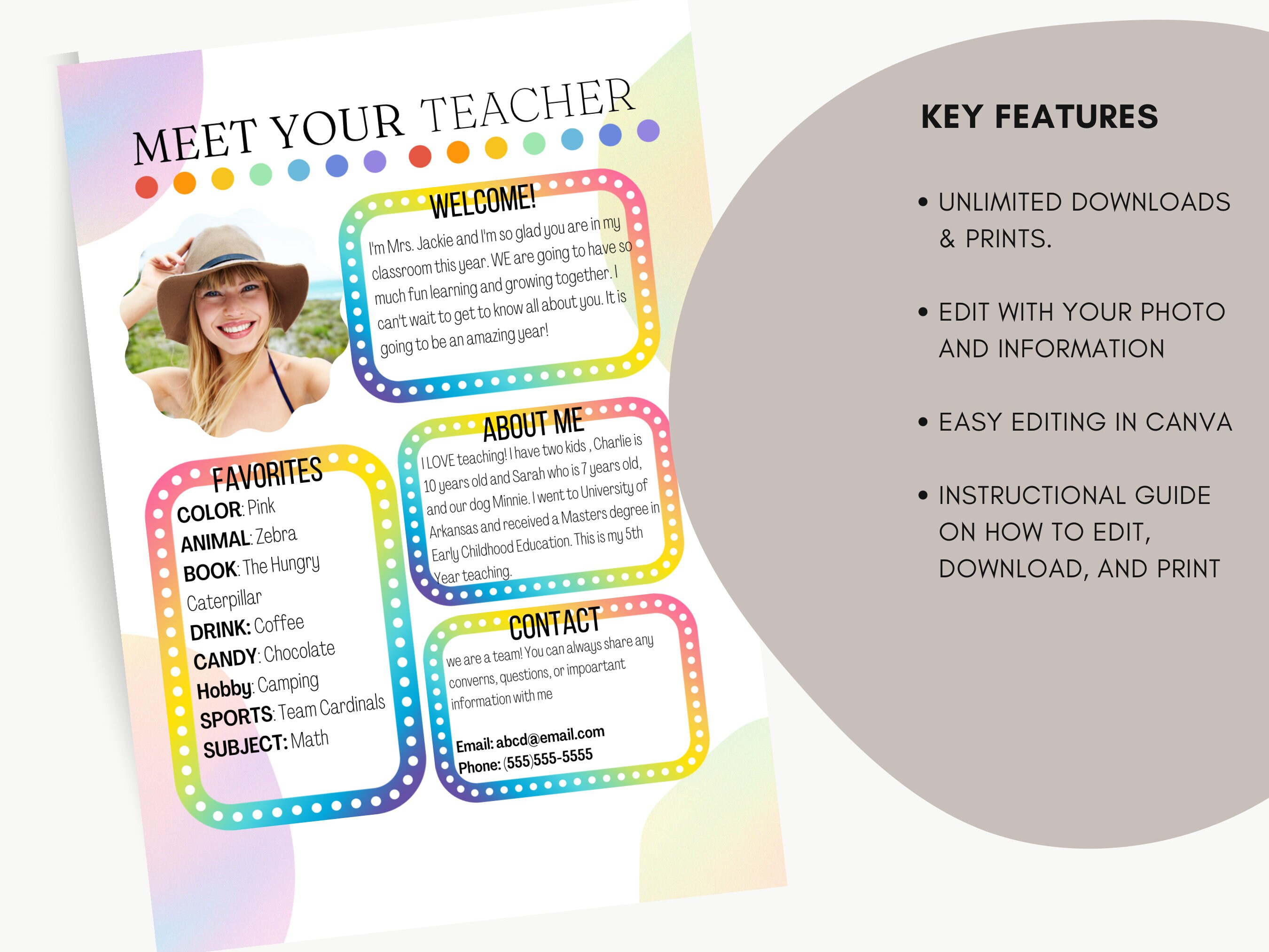 All About My Teacher, Open House Teacher Template, Meet the Teacher ...
