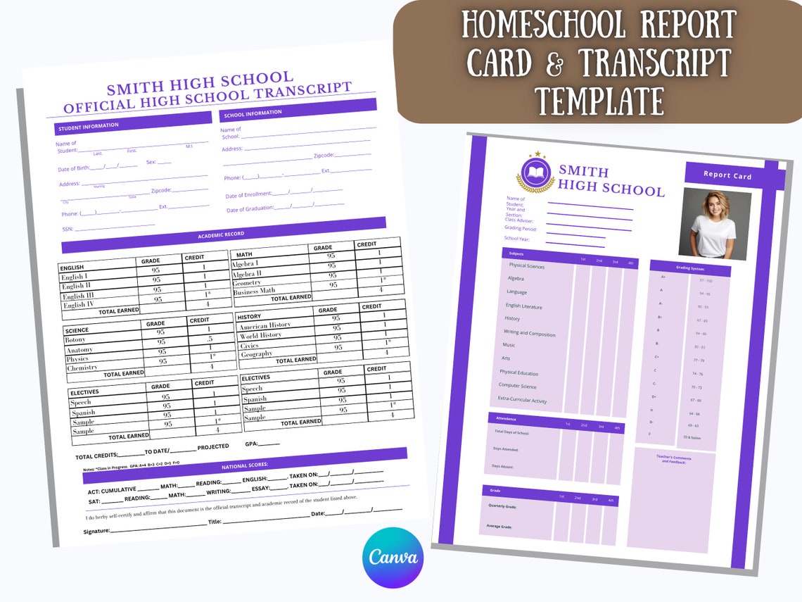 Transcript Maker, Report Card Template, Transcript Template, Homeschool ...
