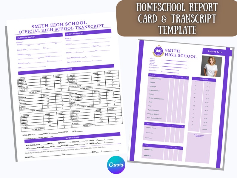 Transcript Maker, Report Card Template, Transcript Template, Homeschool ...