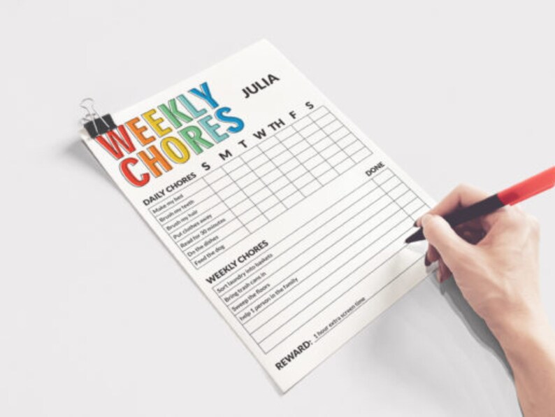 Weekly Chore Chart for Kids Visual Responsibility Charts - Etsy