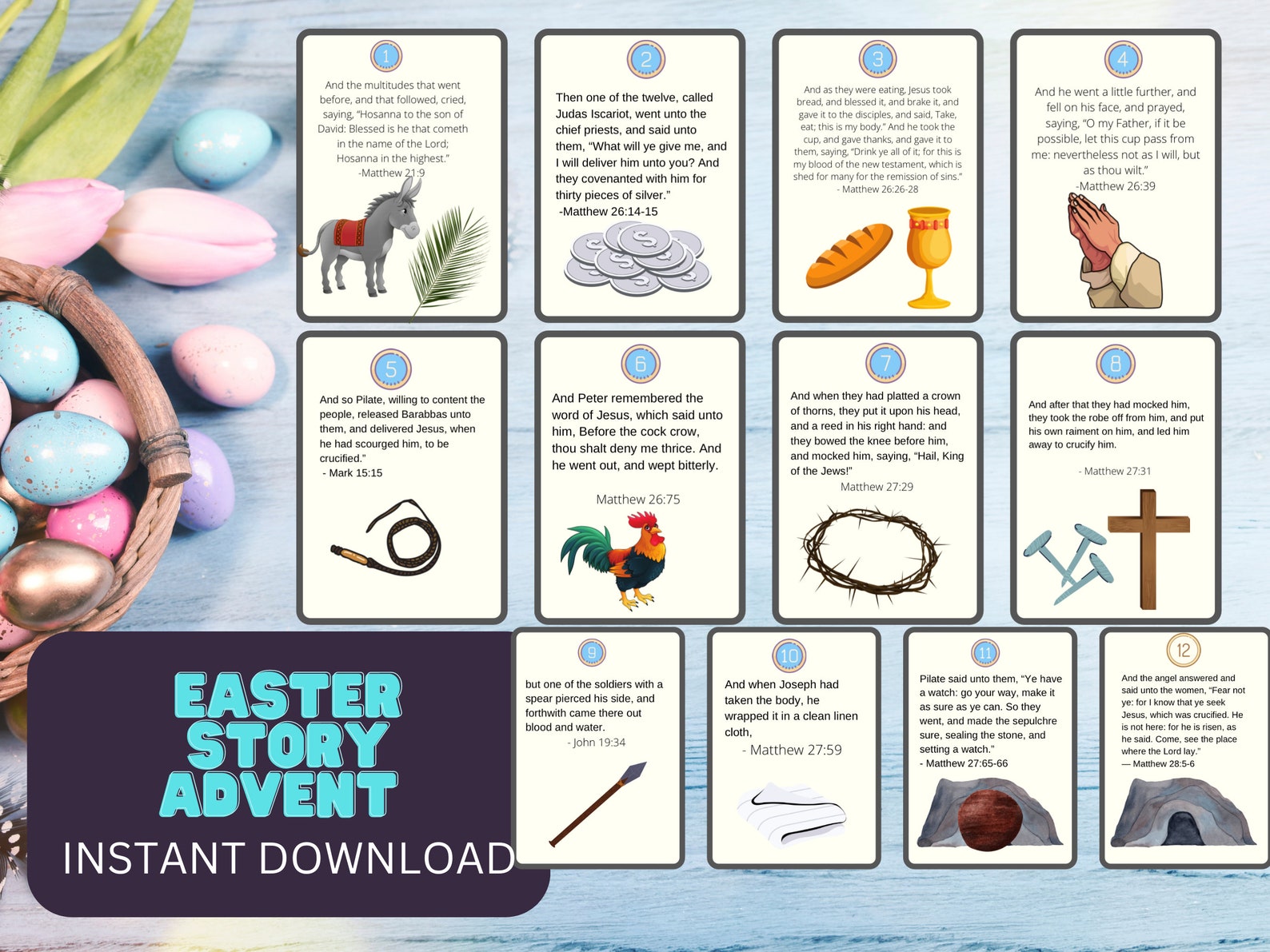 Resurrection Egg Cards Pdf Print, Bible Verse Cards, Easter Card Set ...