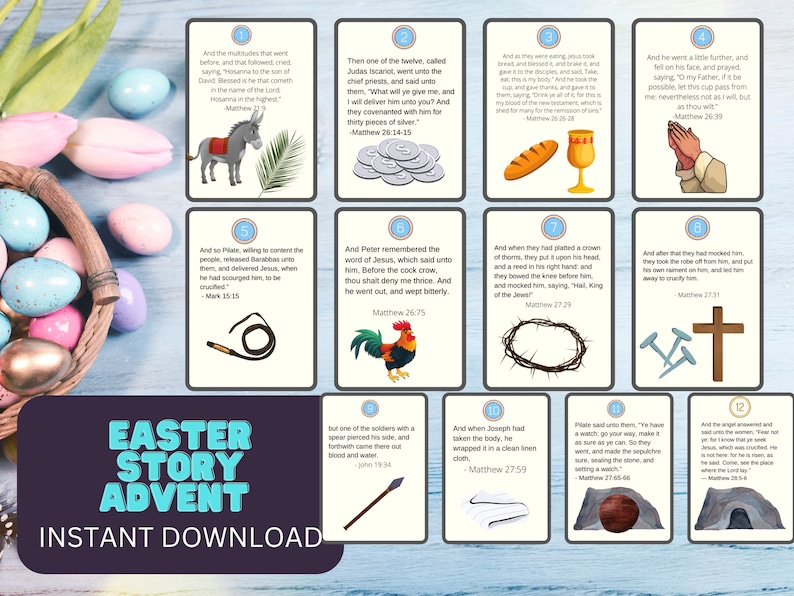 Resurrection Egg Cards Pdf Print, Bible Verse Cards, Easter Card Set ...