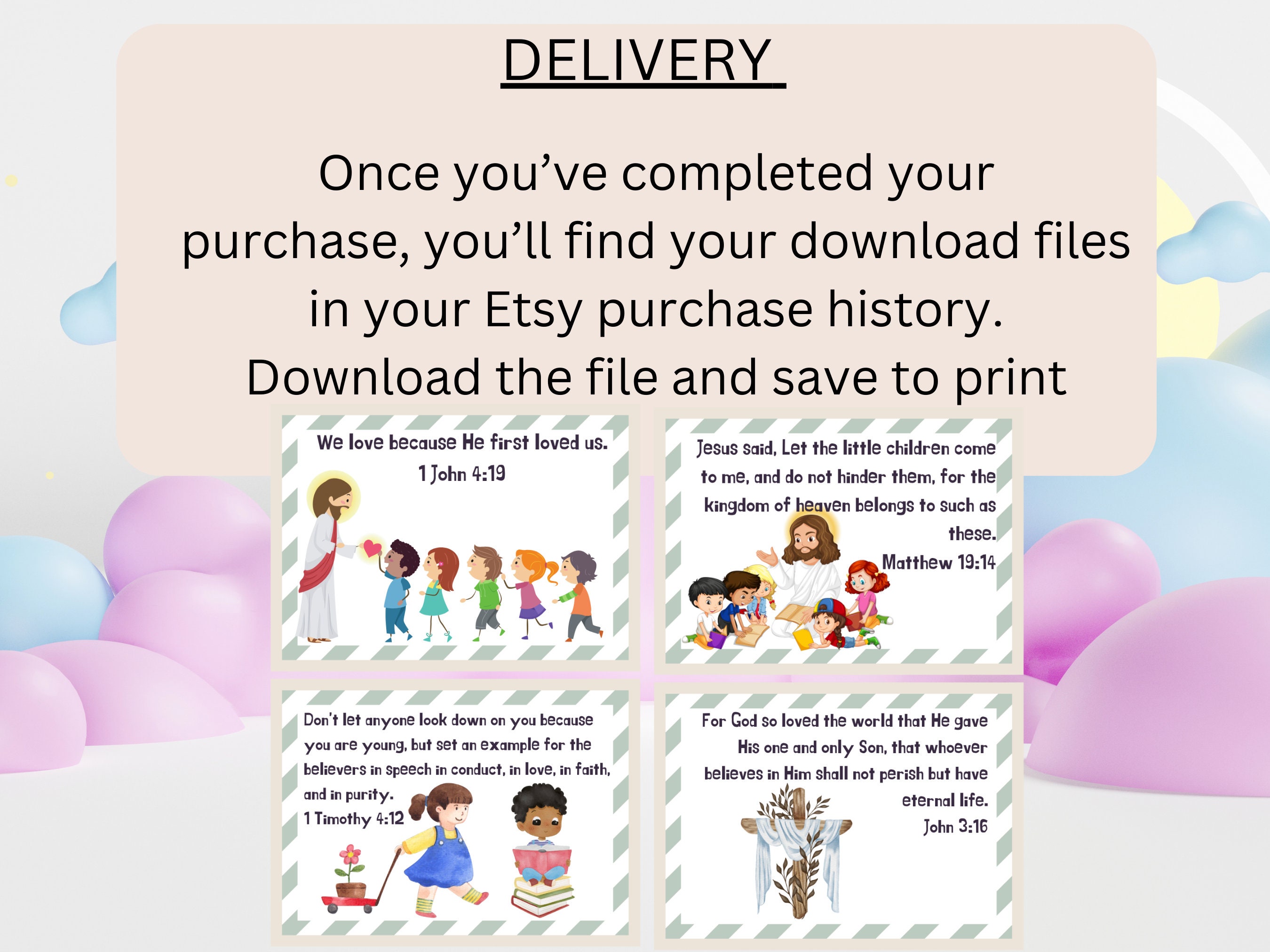 Christian Memory Verse Cards for Kids, Bible Verse Cards for Kids ...