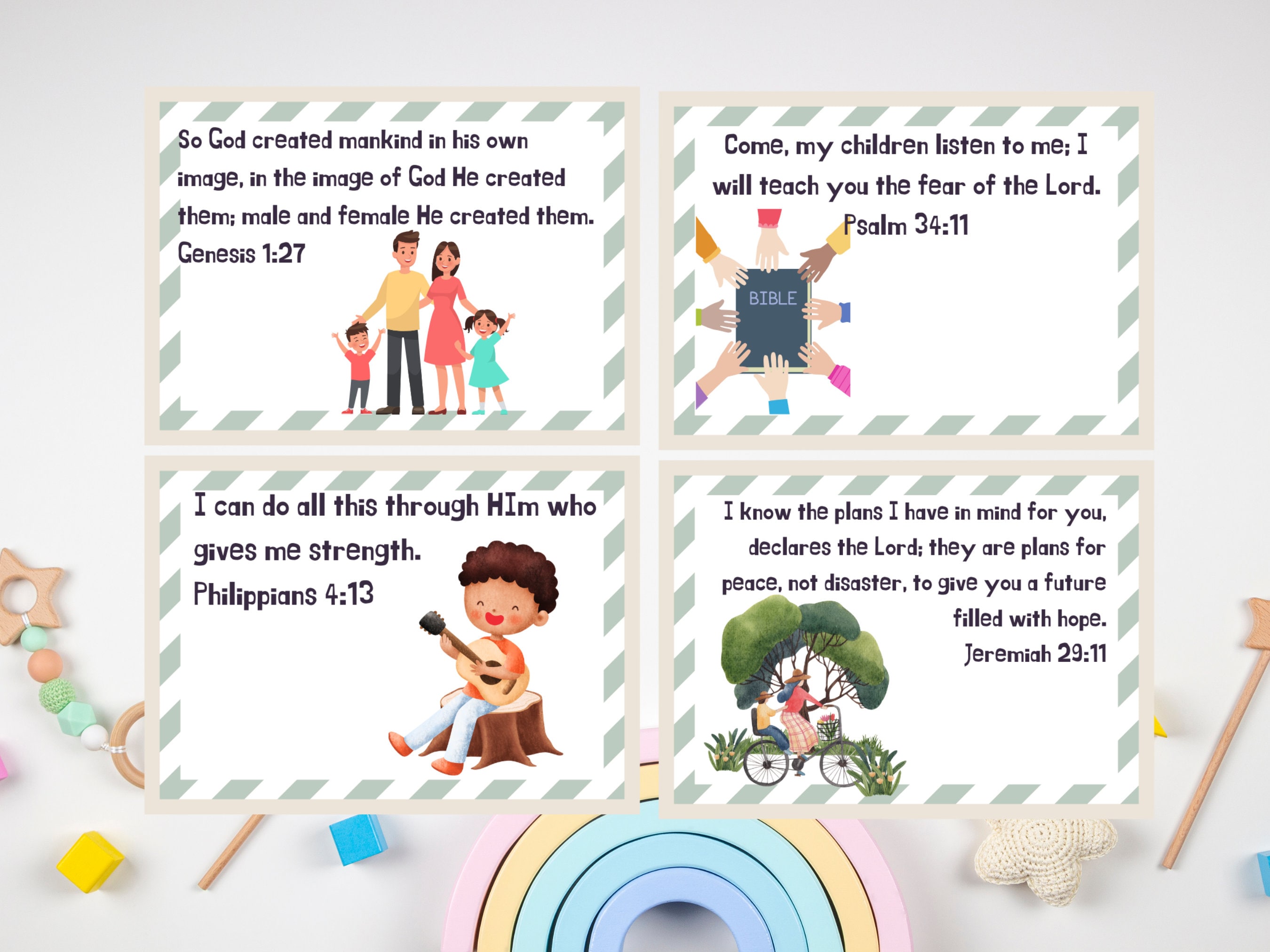 Christian Memory Verse Cards for Kids, Bible Verse Cards for Kids ...