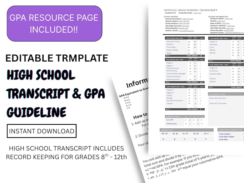 Homeschool Transcript for High School Transcript | Middle School ...
