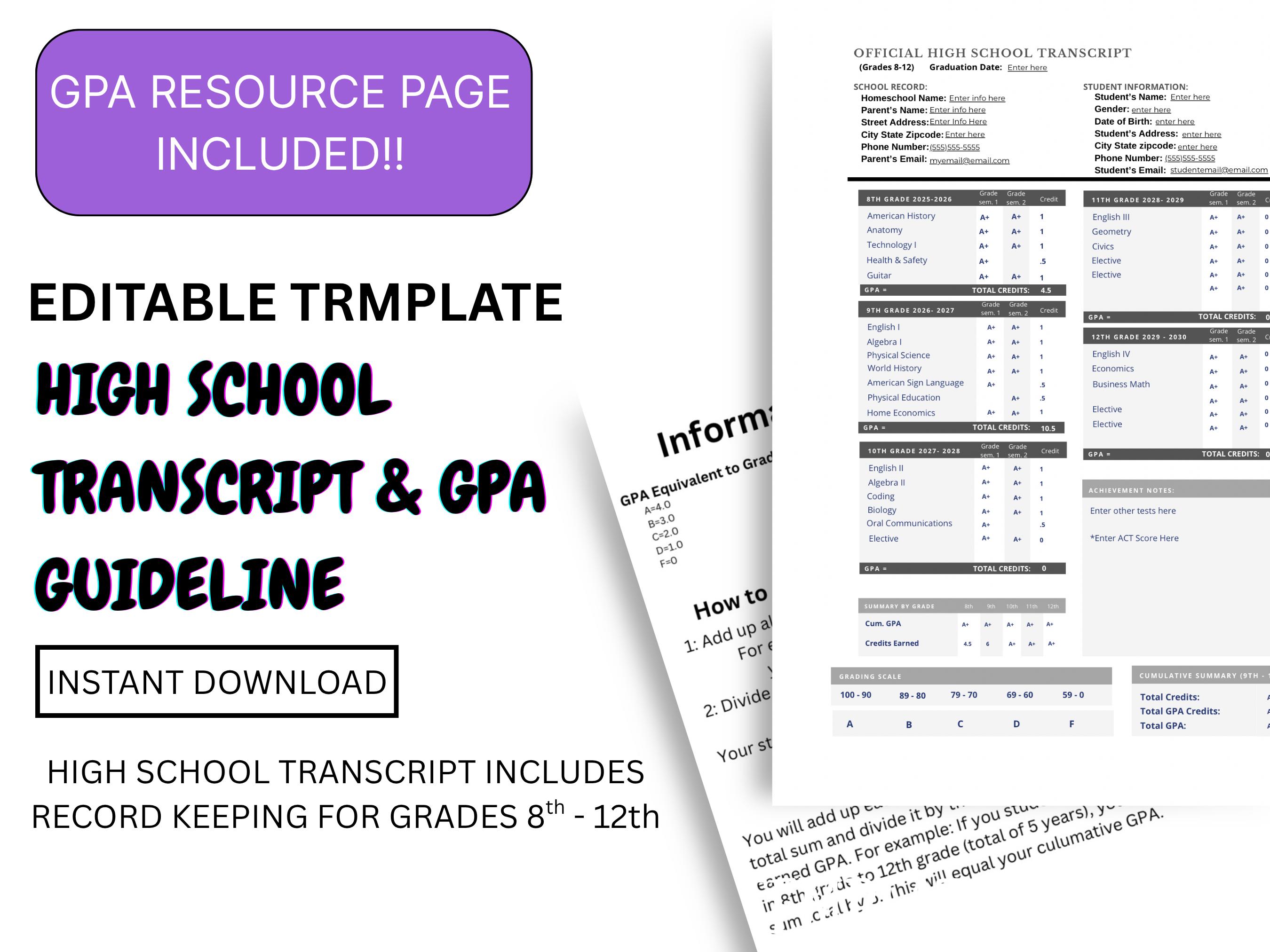Homeschool Transcript for High School Transcript | Middle School ...