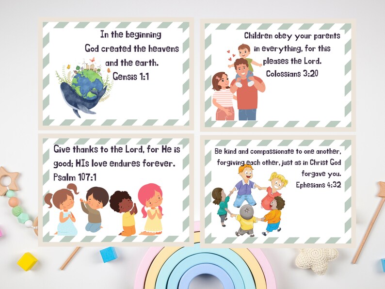 Christian Memory Verse Cards for Kids, Bible Verse Cards for Kids ...