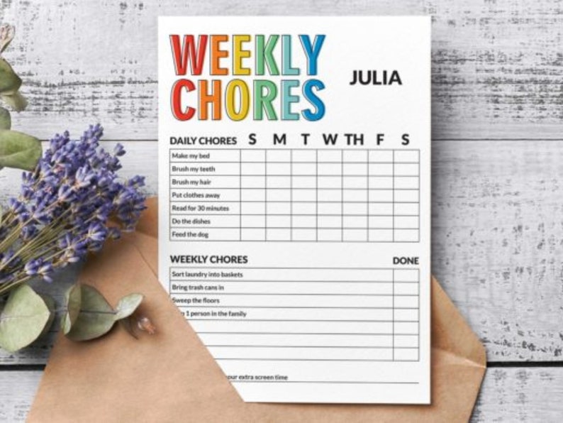 Weekly Chore Chart for Kids Visual Responsibility Charts - Etsy