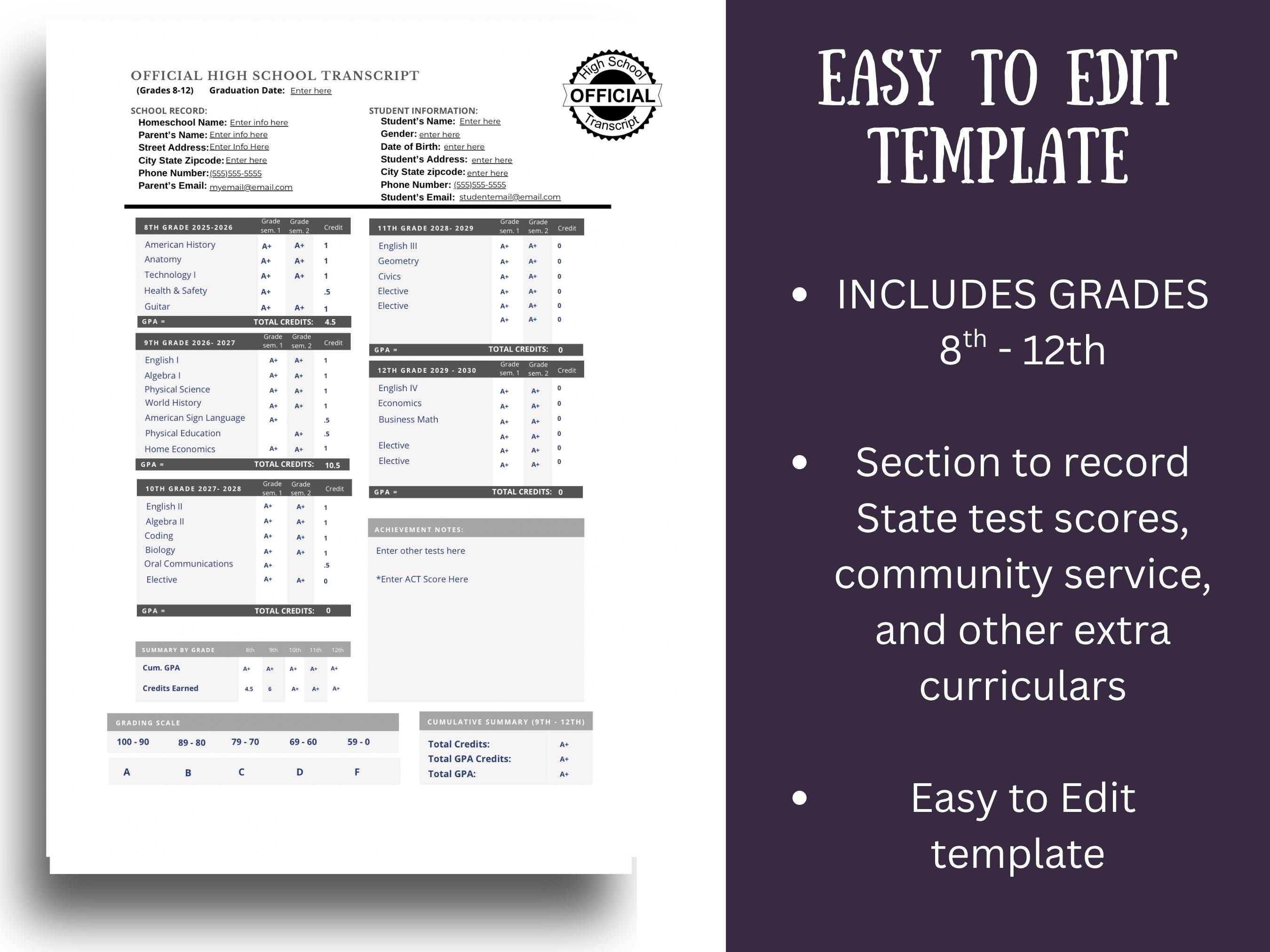 Homeschool Transcript for High School Transcript | Middle School ...
